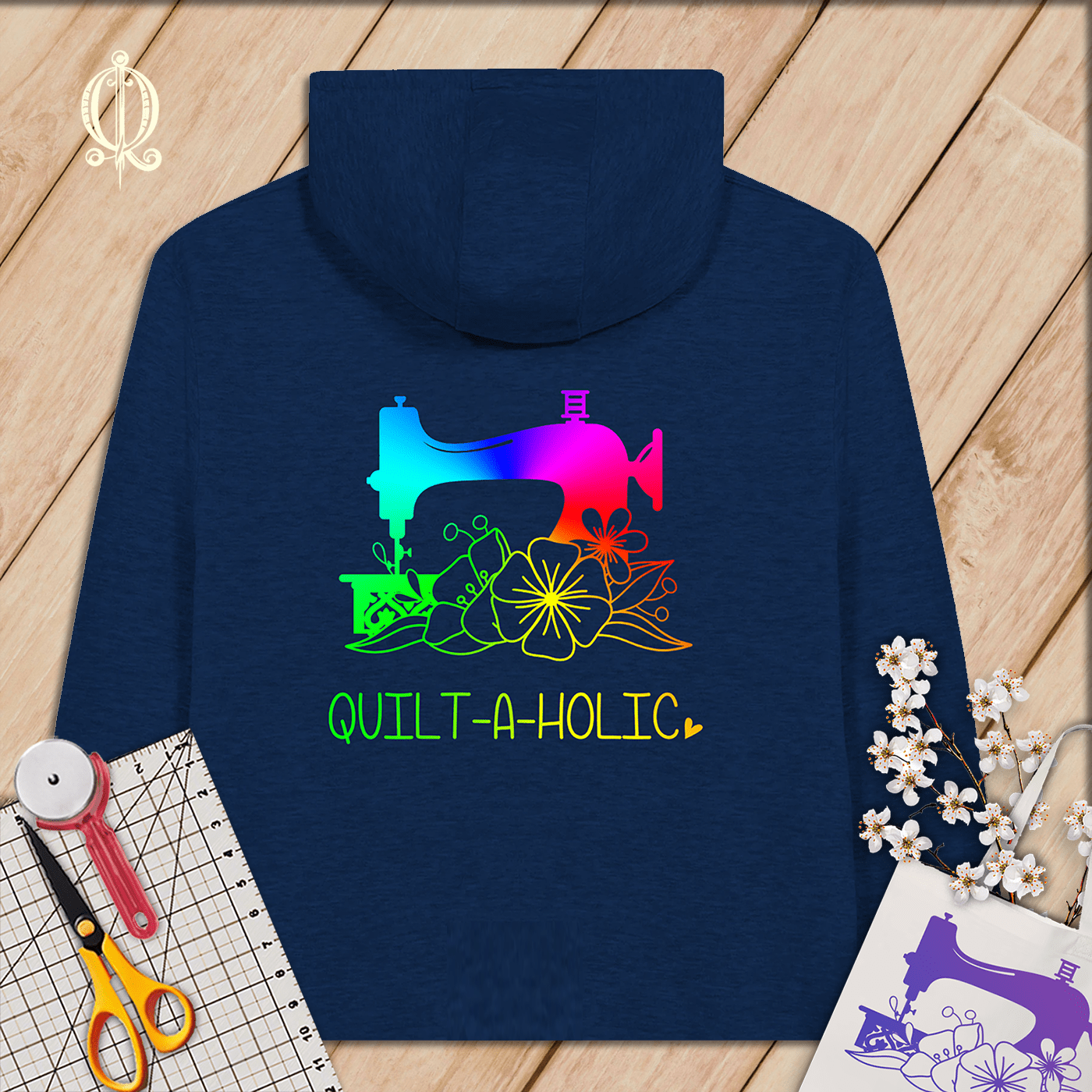 Custom "I'm a Quilt-a-Holic" Premium Zip Hoodie with Tropical Rainbow – Chic Quilter